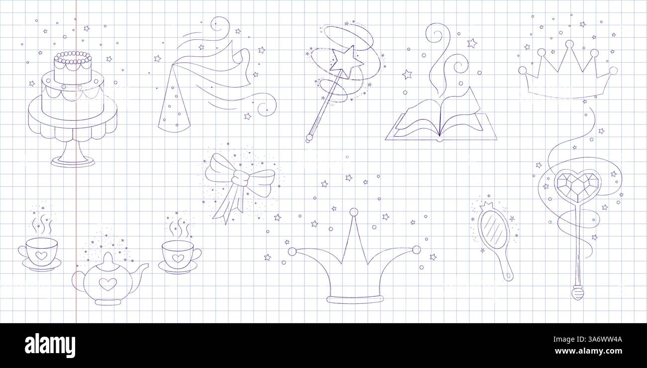 Magic wands and elements doodle set. Fairytale element in sketch style ...