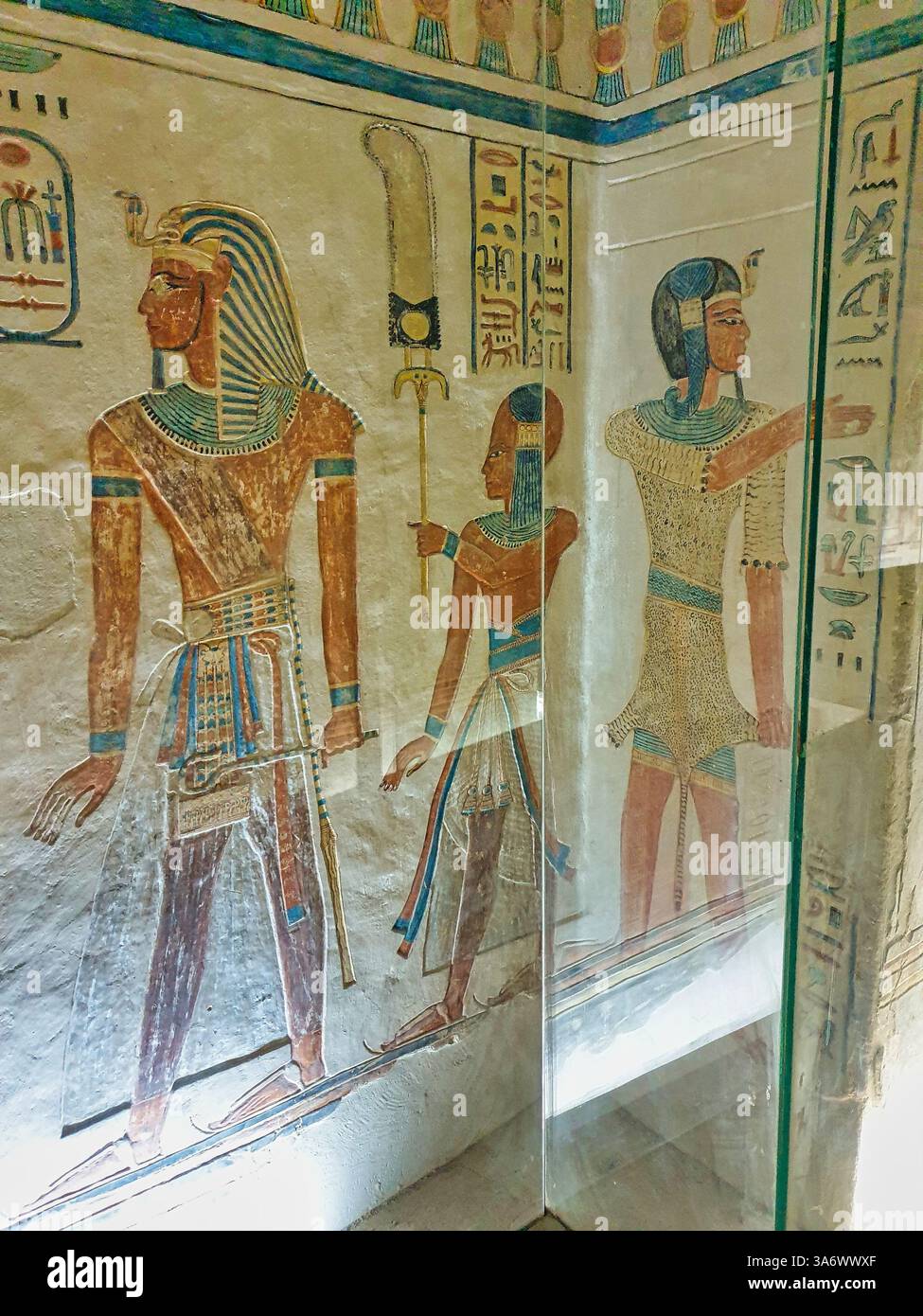 Wall relief of Prince Amenherkhepshef with a feathered fan and father ...