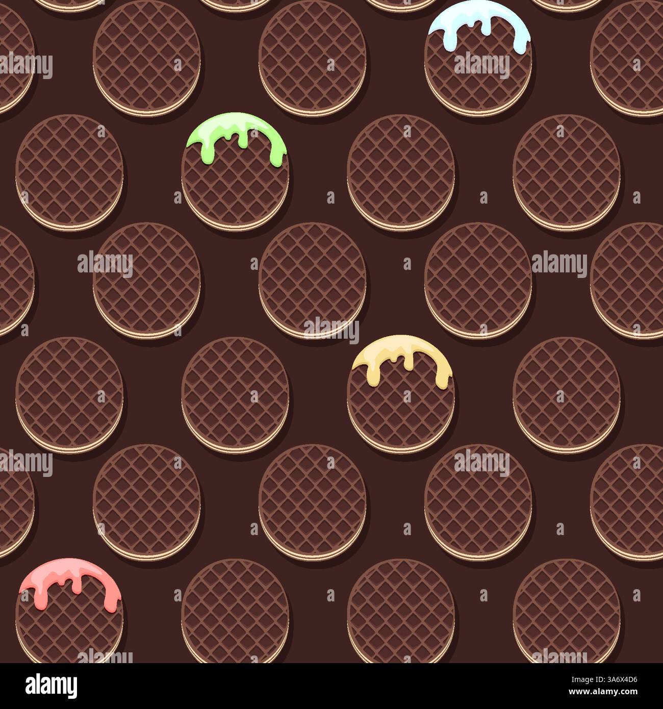 Seamless patterns of the Chocolate waffles or cookies. light pink ...