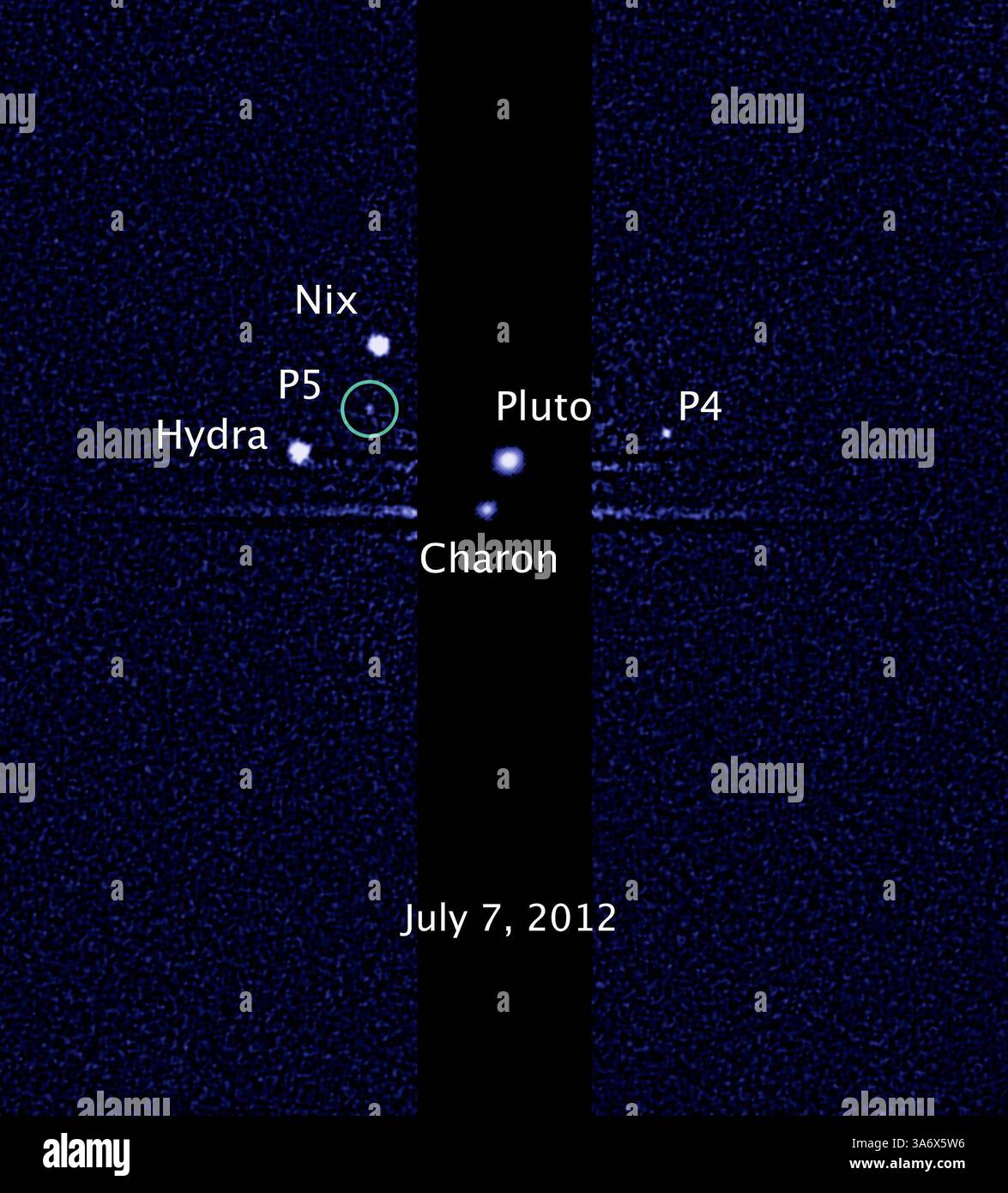 July 11, 2012 - This image, taken by NASA's Hubble Space Telescope, shows five moons orbiting ...