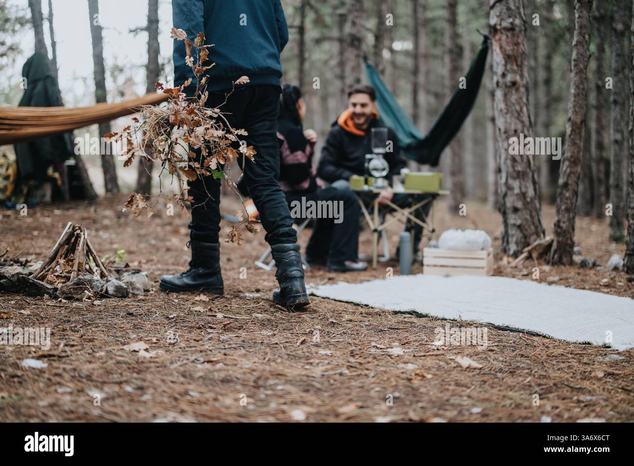 Group of Friends Enjoying a Relaxing Outdoor Picnic in a Forest Setting ...