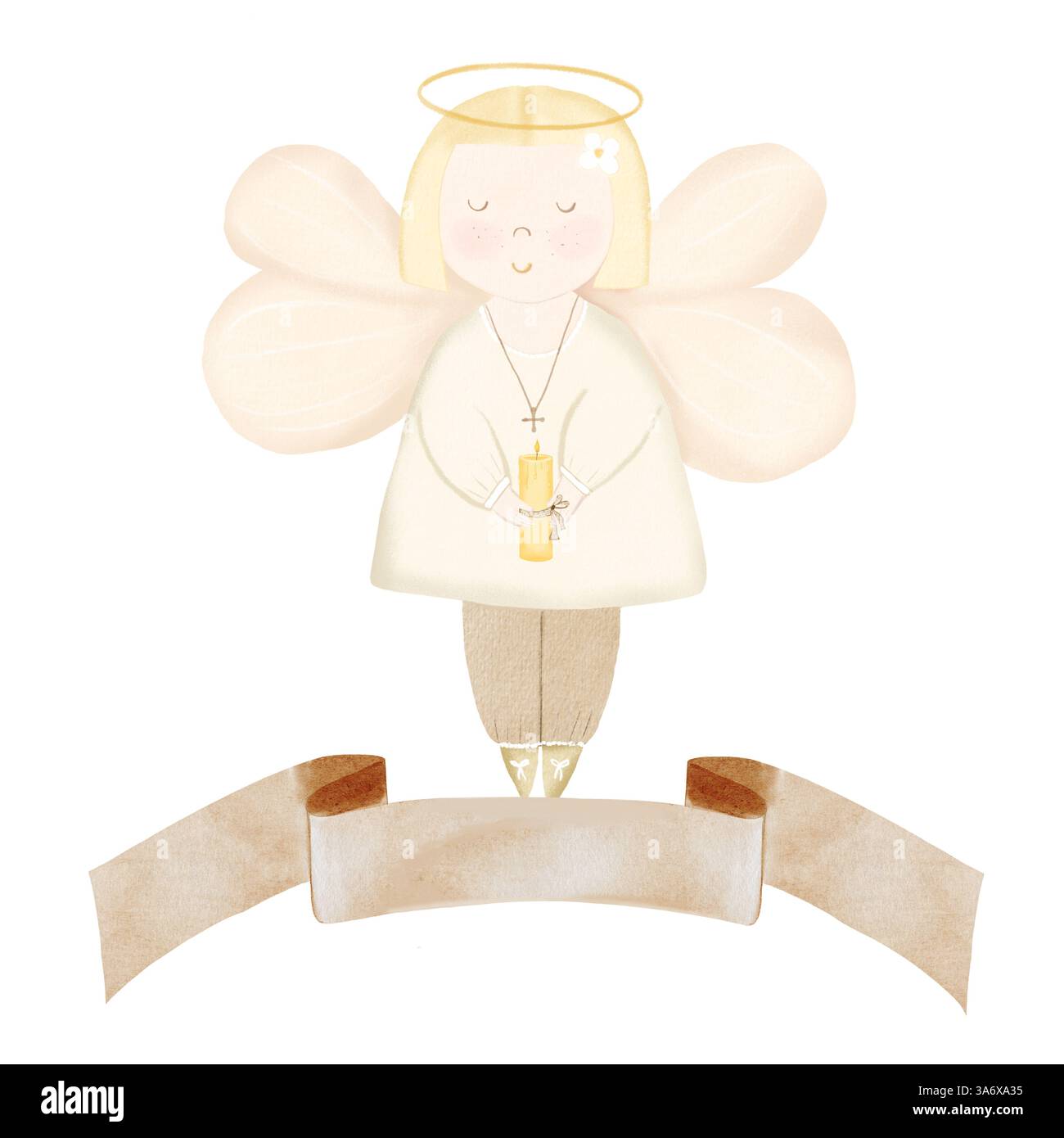 Baby baptism watercolor card. Illustrations angel on isolated white ...