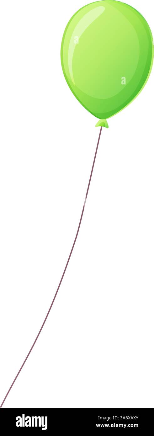 A single green helium balloon with a thin string, isolated on a white ...