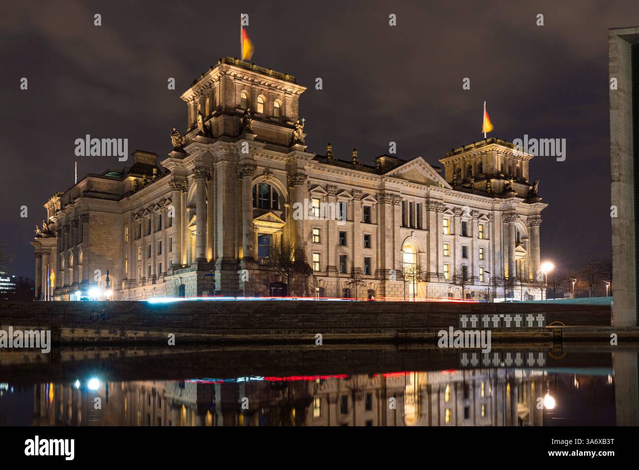 Berlin, Germany - March 24, 2025: The Berlin Reichstag at night. The ...