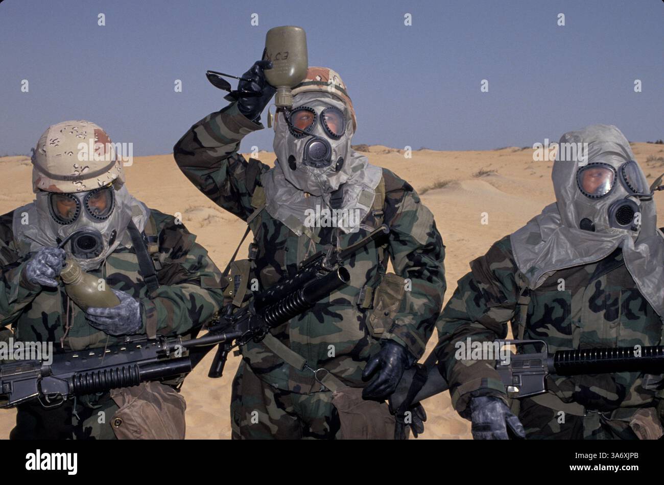 Aug 26, 1990; Desert, KUWAIT; U.S. Marines in the Persian Gulf wearing ...