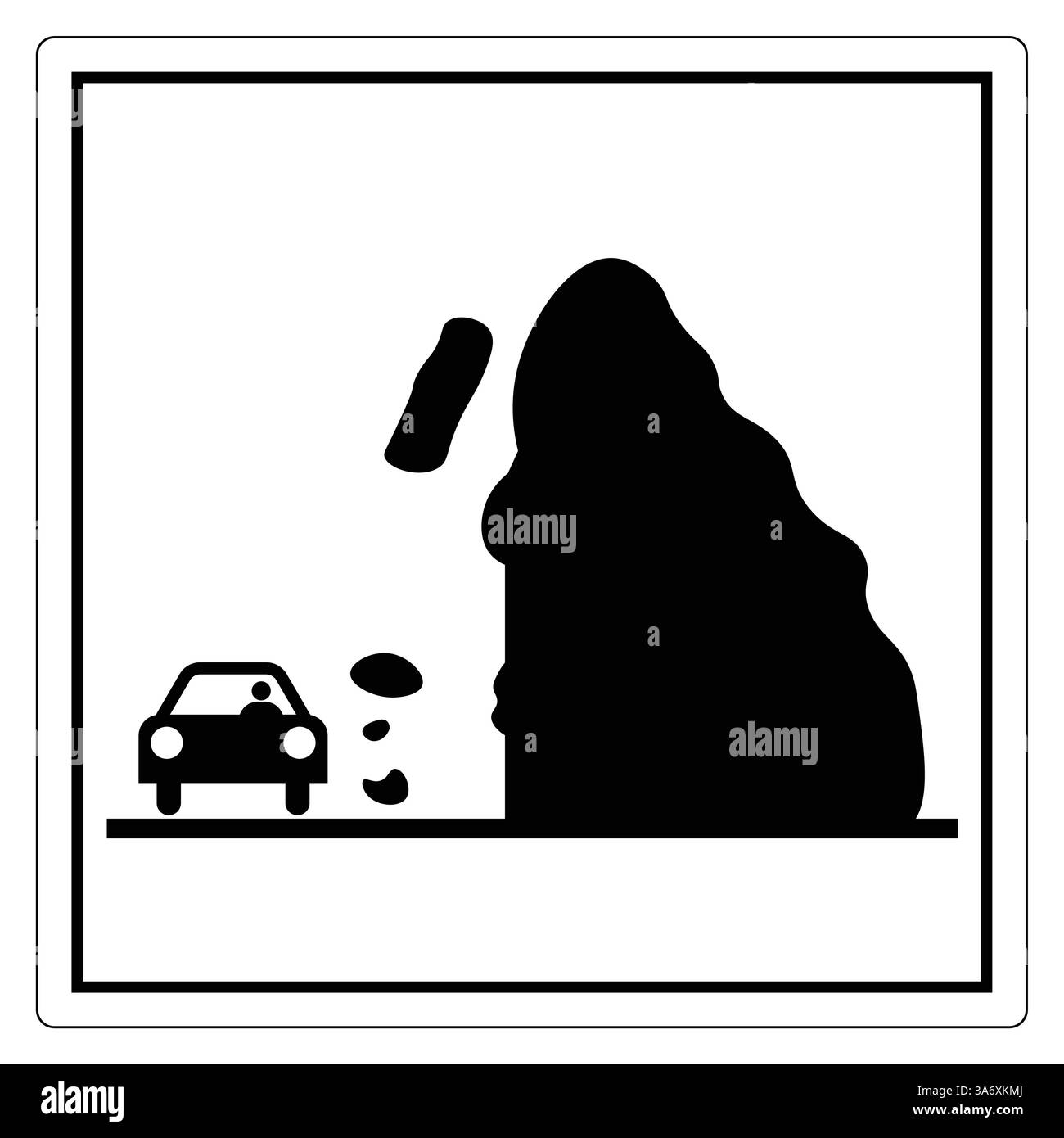 Caution Sign for Falling Rocks Near Roadway, Warning Drivers to Stay ...