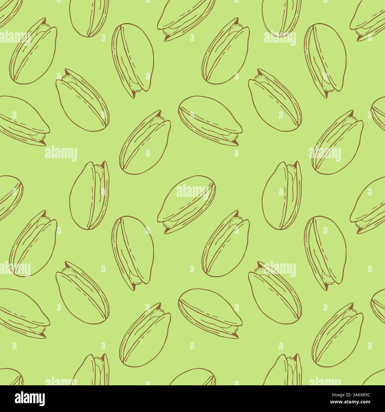 Seamless pattern of pistachio nuts, golden outline of nuts on bright ...