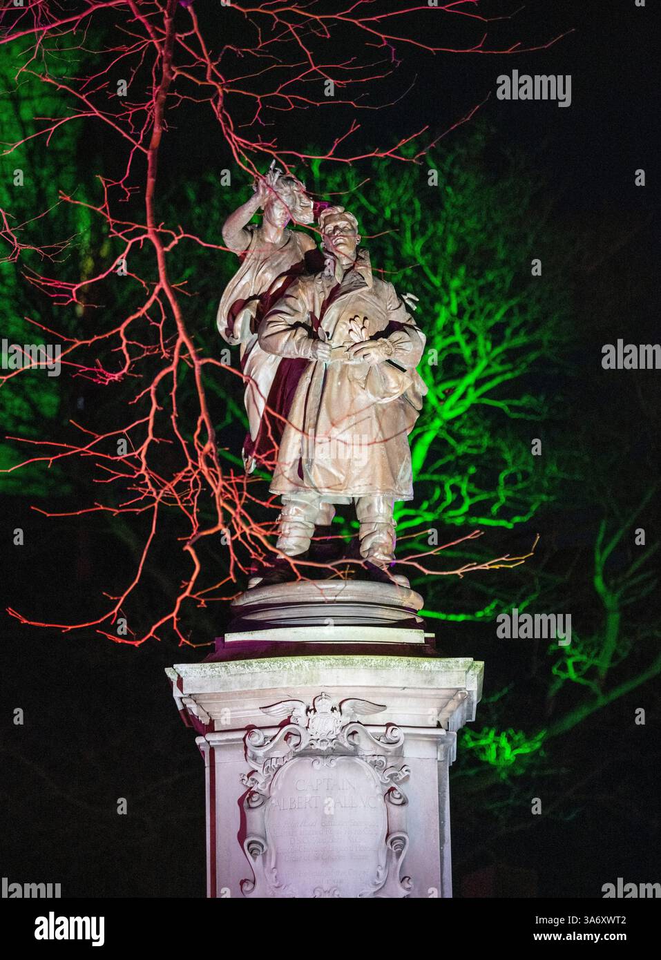 Albert Ball statue at Nottingham Castle lit up as part of Light Night ...