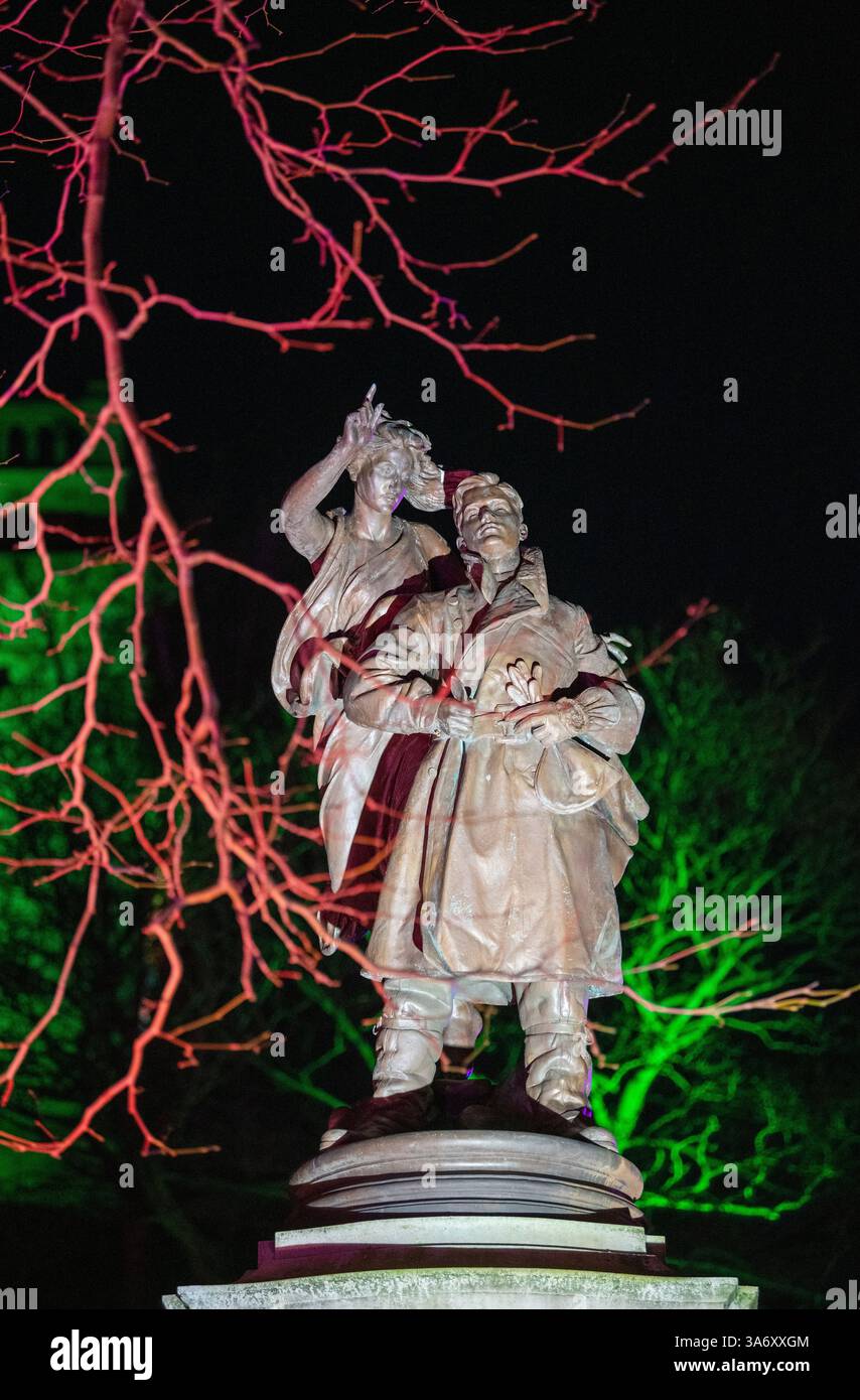 Albert Ball statue at Nottingham Castle lit up as part of Light Night ...