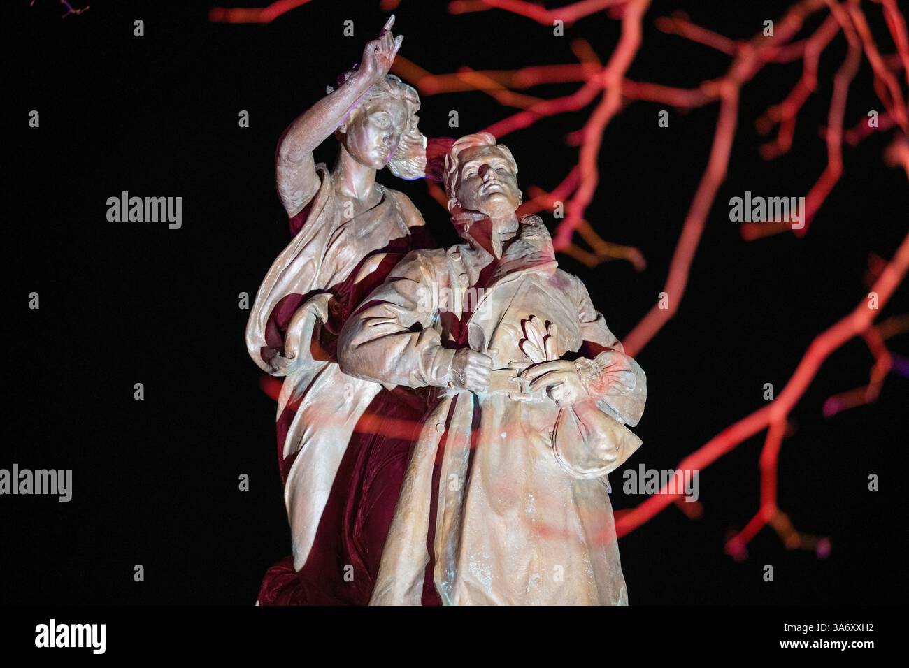 Albert Ball statue at Nottingham Castle lit up as part of Light Night ...