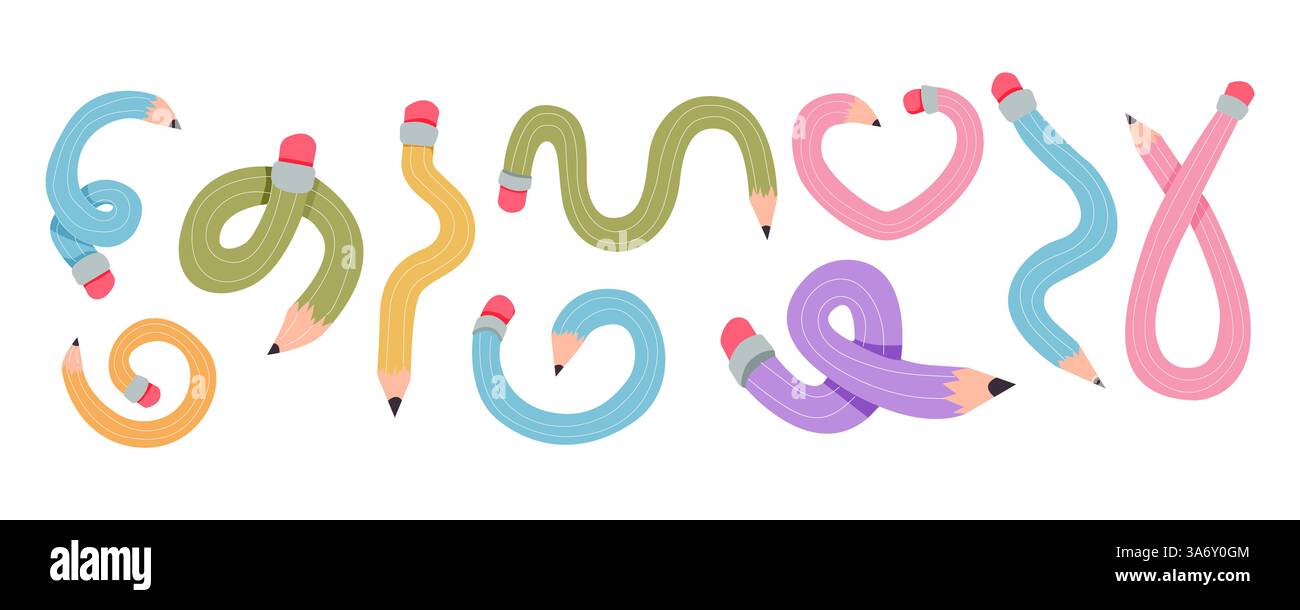 Twisted curved comic pencil doodle sketchy. Line hand drawn simple ...