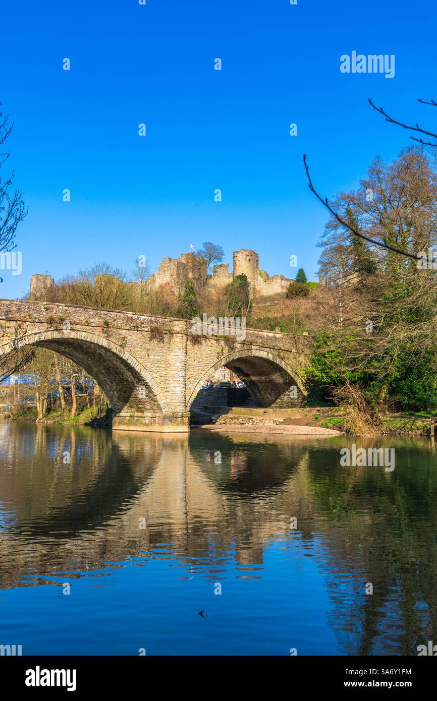 Ludlow castle above the River Teme and Dinham Bridge in Portrait ...