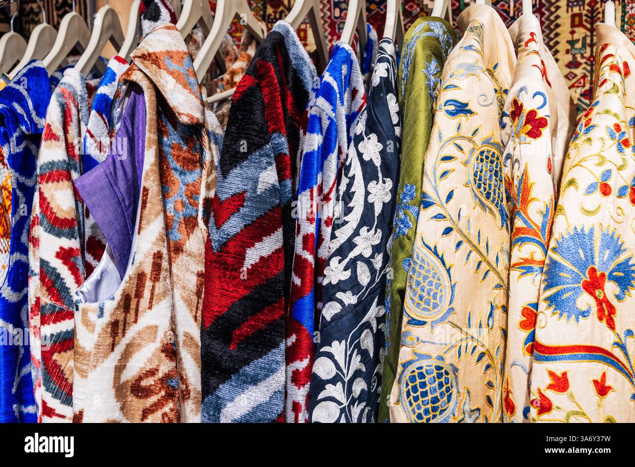 traditional festive Uzbek colorful dresses, costumes and robes at the ...