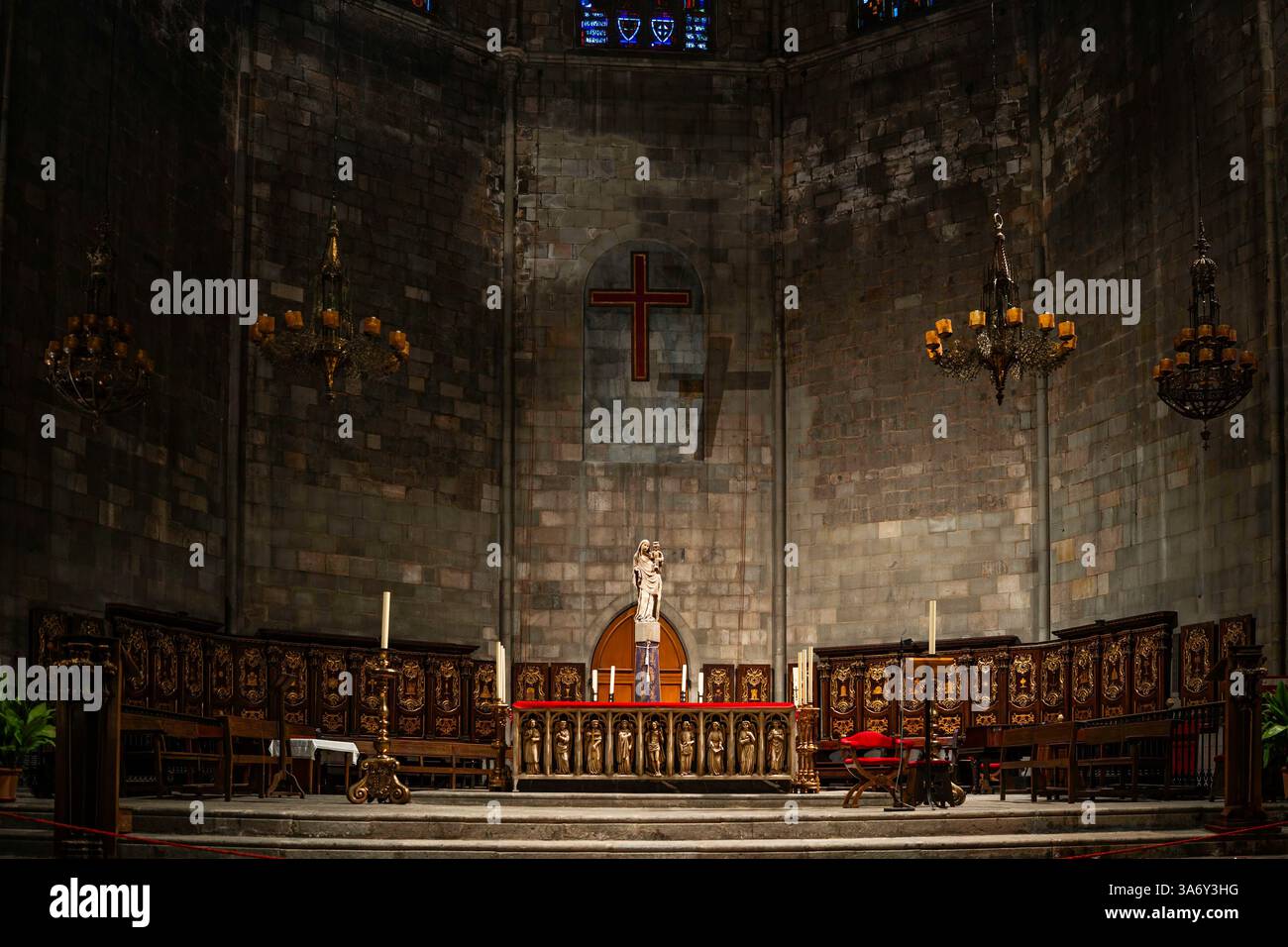Interior of gothic historical Santa María del Pi Basilica with gothic ...