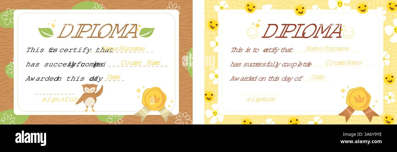 Cute kids diploma with a bright yellow background, smiley faces, and ...