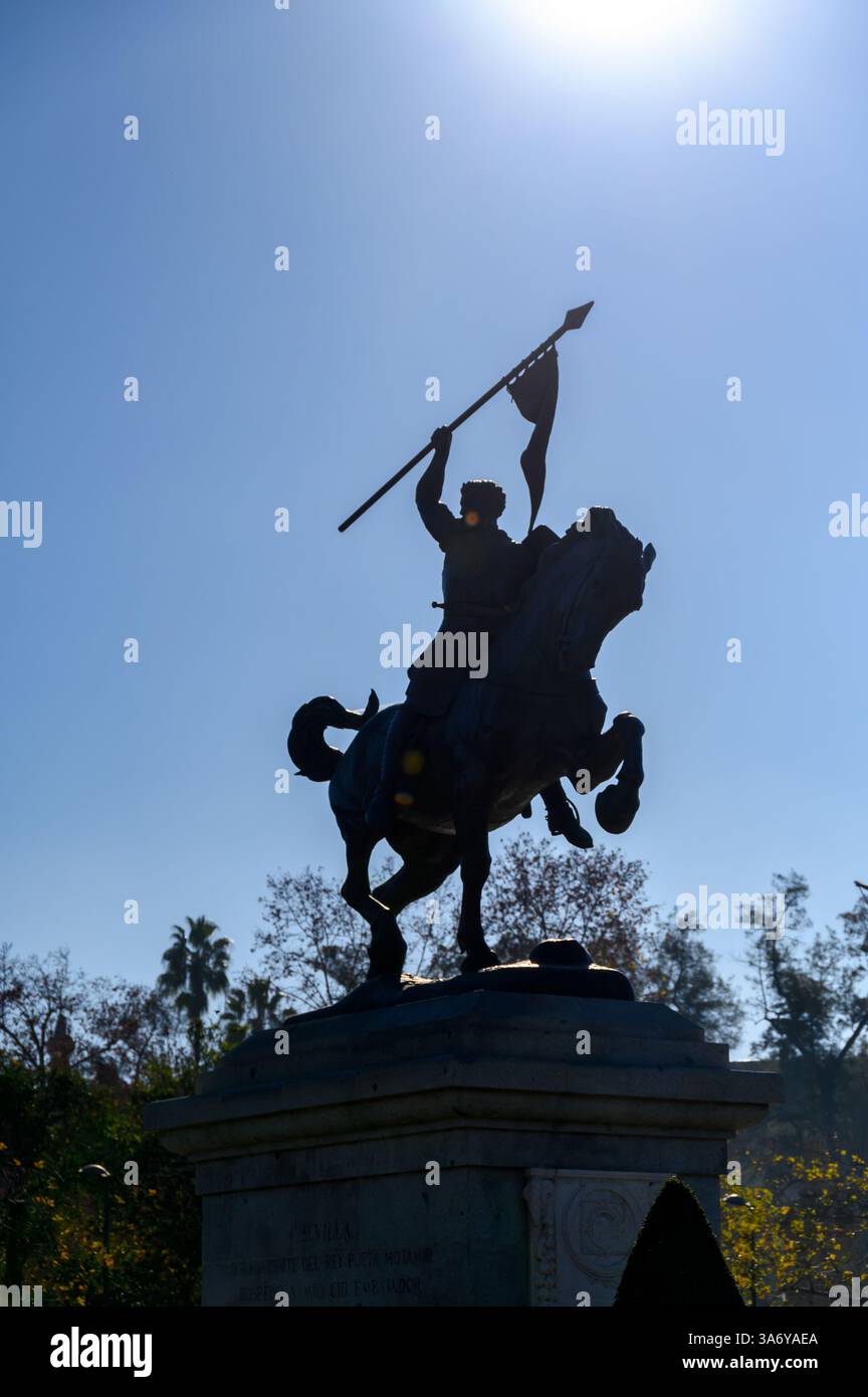 Backlit scene of the bronze equestrian statue Monument to El Cid by ...