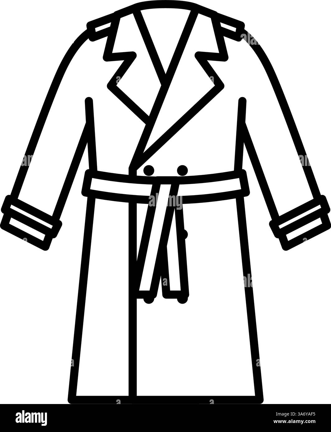 trench coat, Clothes simple line drawing icon in black and white ...