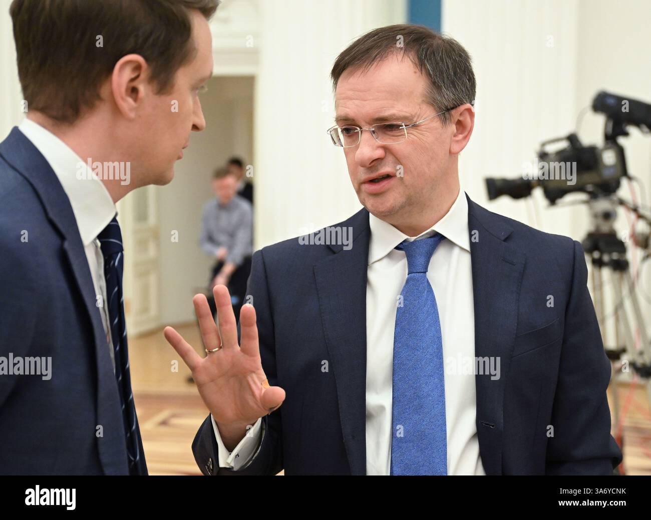 Russian Presidential Aide Vladimir Medinsky (right) and Channel One ...