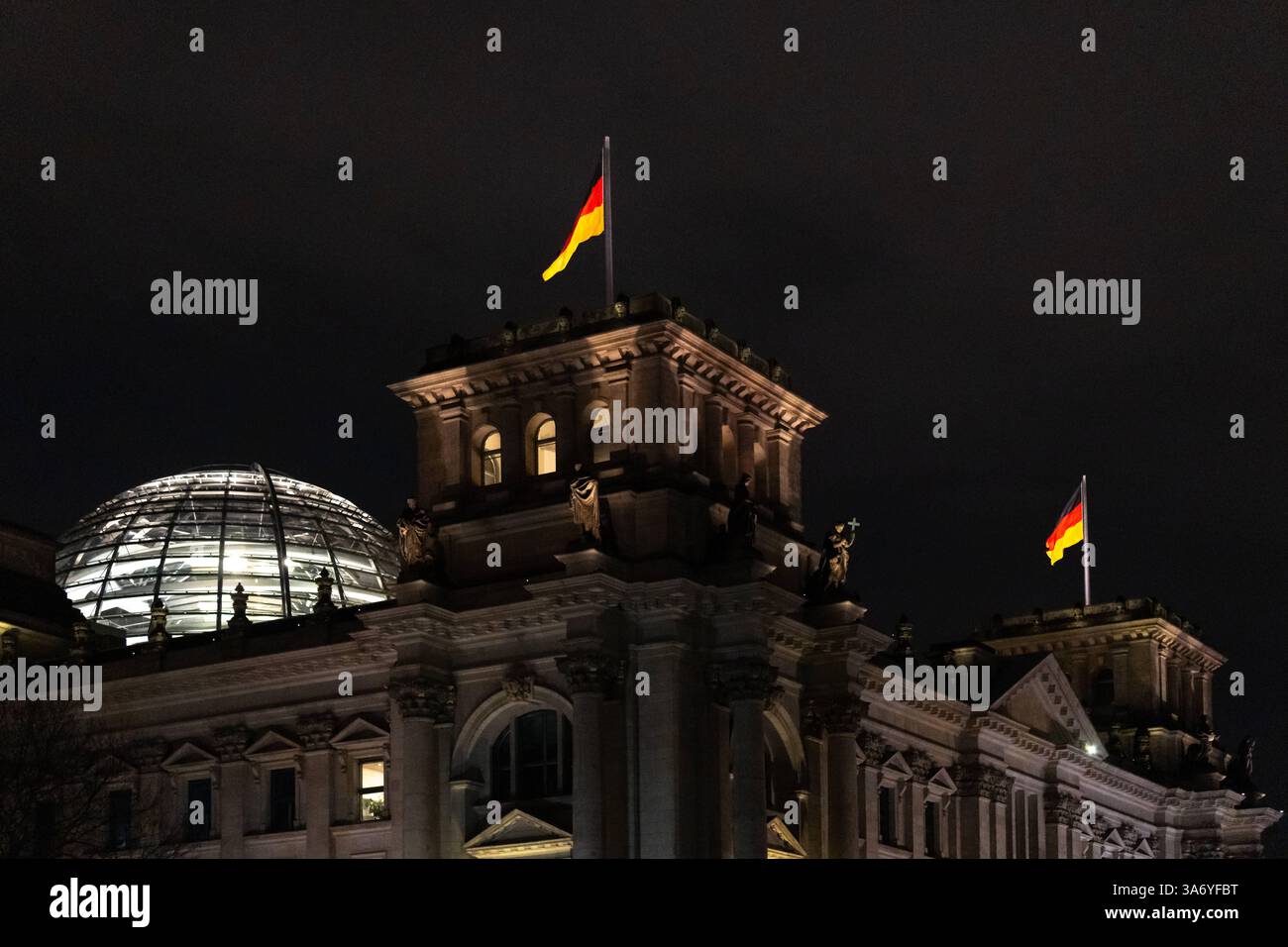 Berlin, Germany - March 24, 2025: The Berlin Reichstag at night. The ...