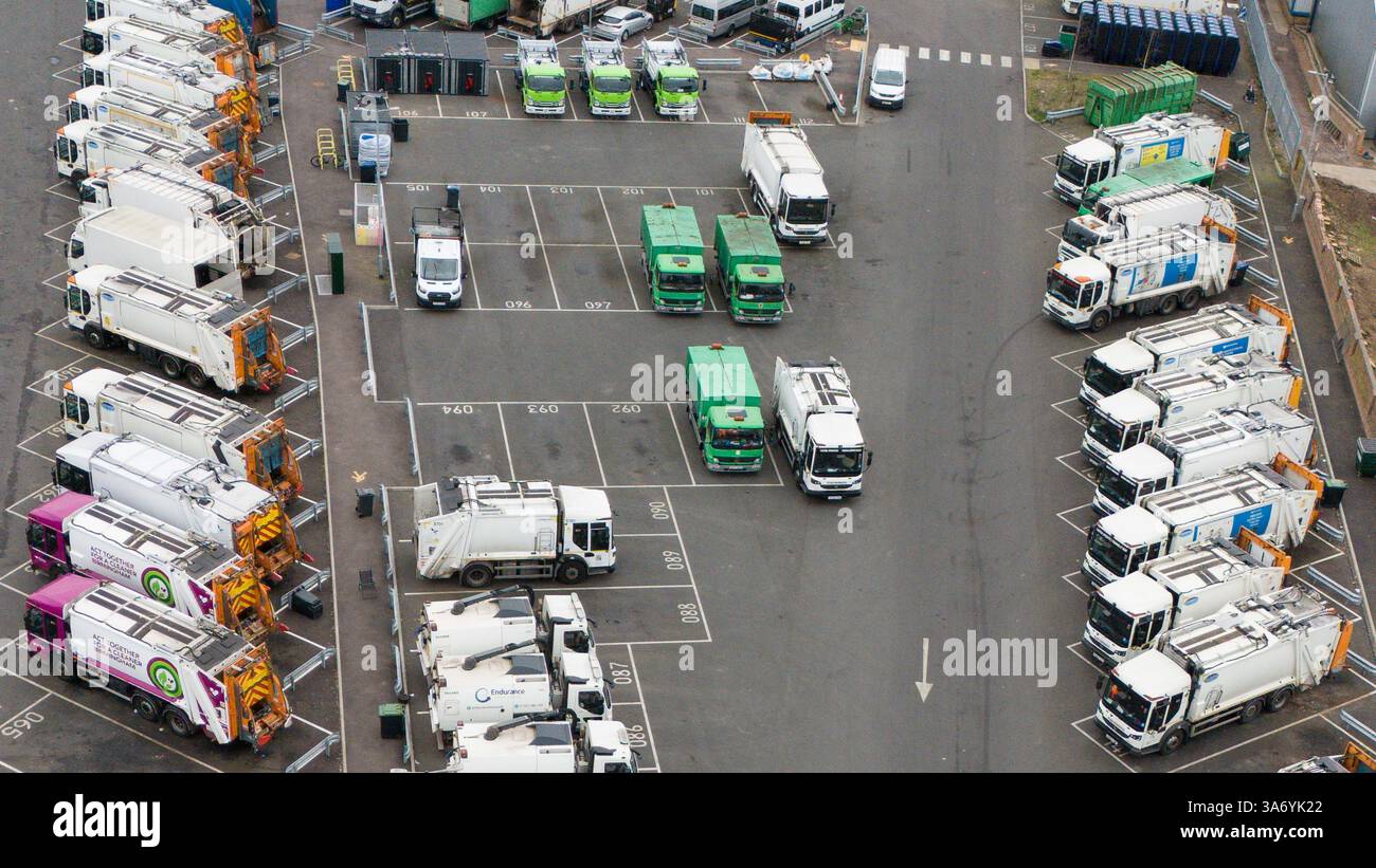 Bin lorries at Birmingham city council's depot in Tyseley, amid an ...