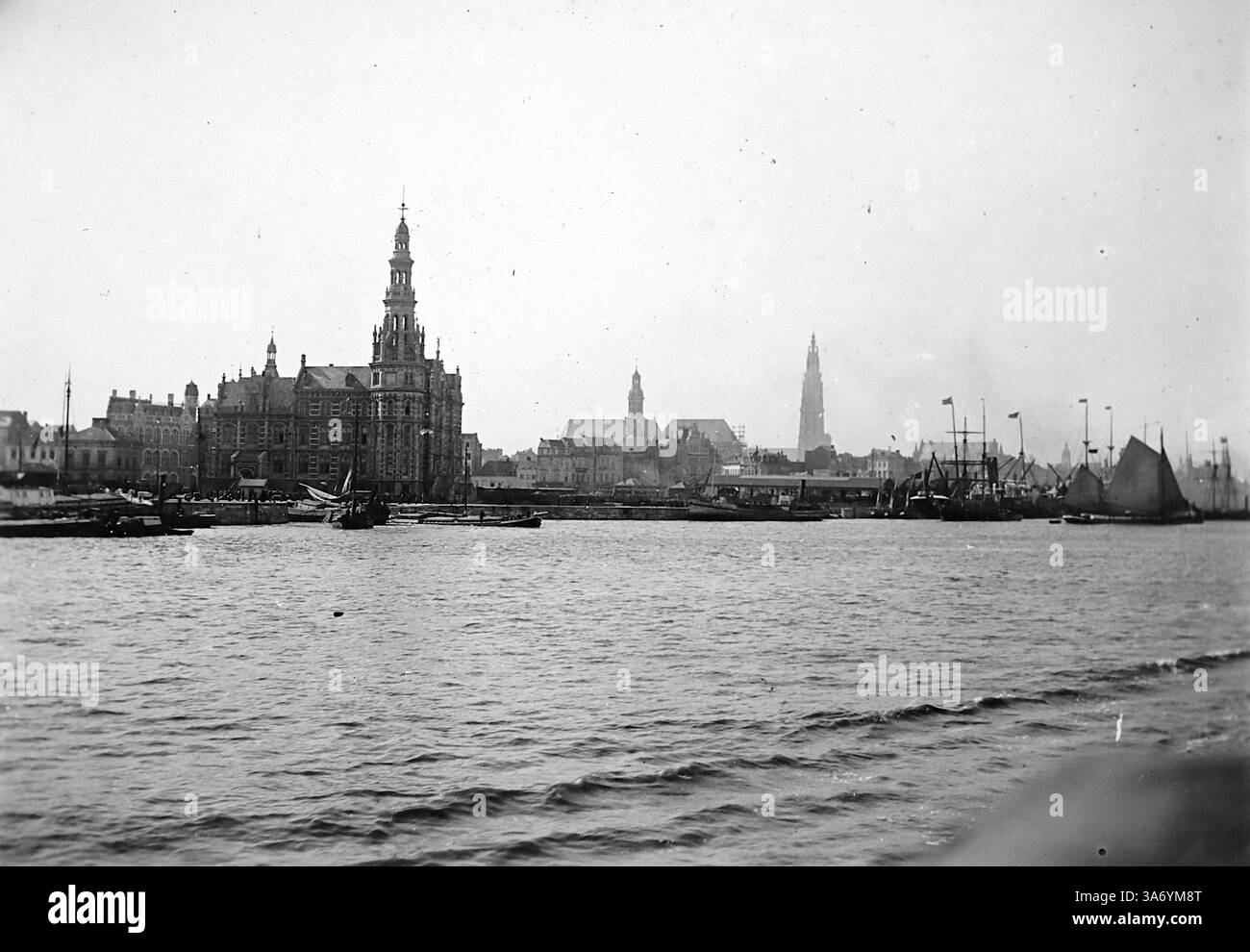 Antwerp, Belgium: A view of the waterfront buildings on the approach to ...