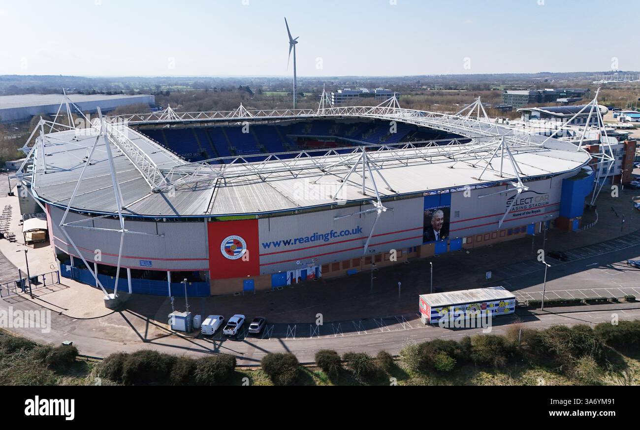 A view taken from a drone camera of the Select Car Leasing Stadium ...