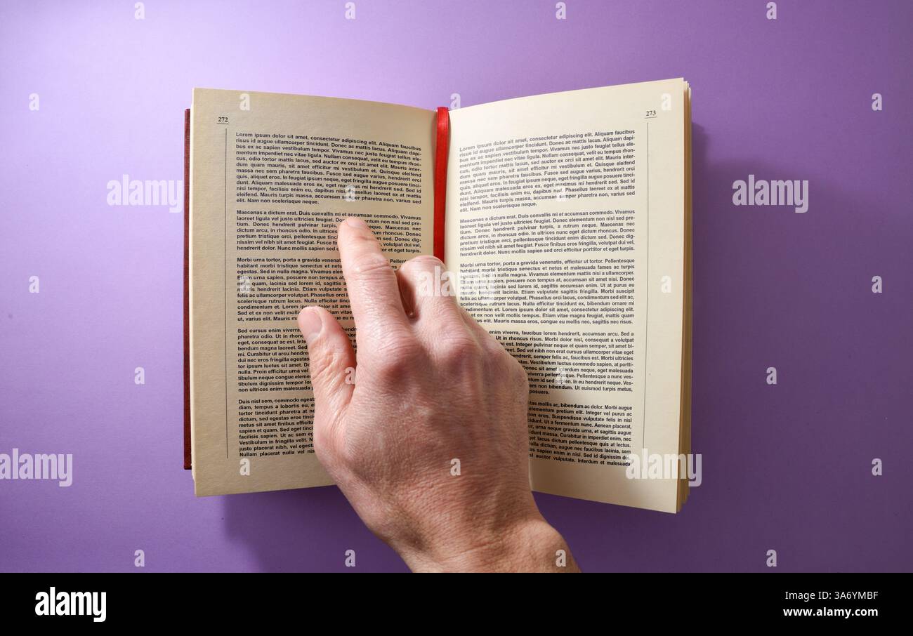 Concept of a person reading a book with a red registration tape ...