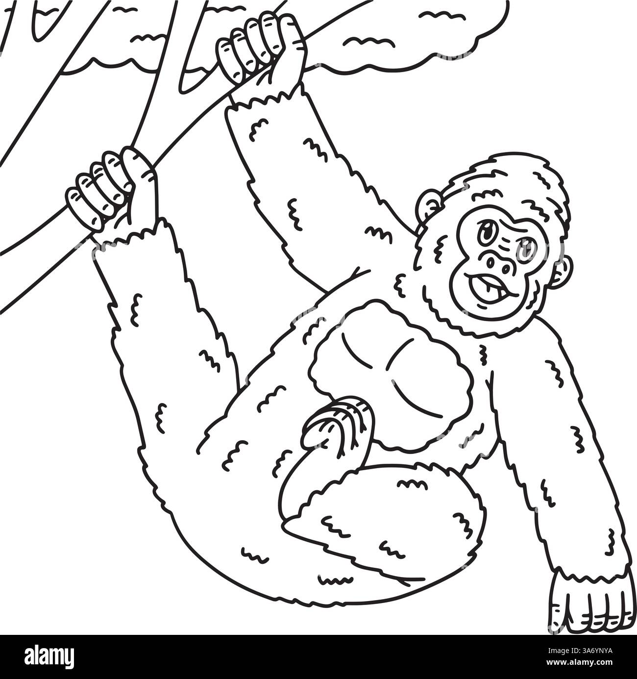 Gorilla Hanging from Branch Isolated Coloring Page Stock Vector Image ...