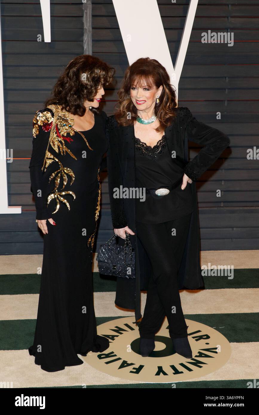 Joan Collins (l) and Jackie Collins attend the Vanity Fair Oscar Party ...