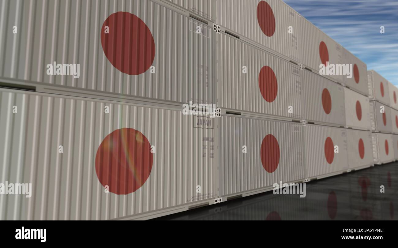 Japan export production and import cargo containers in row business ...