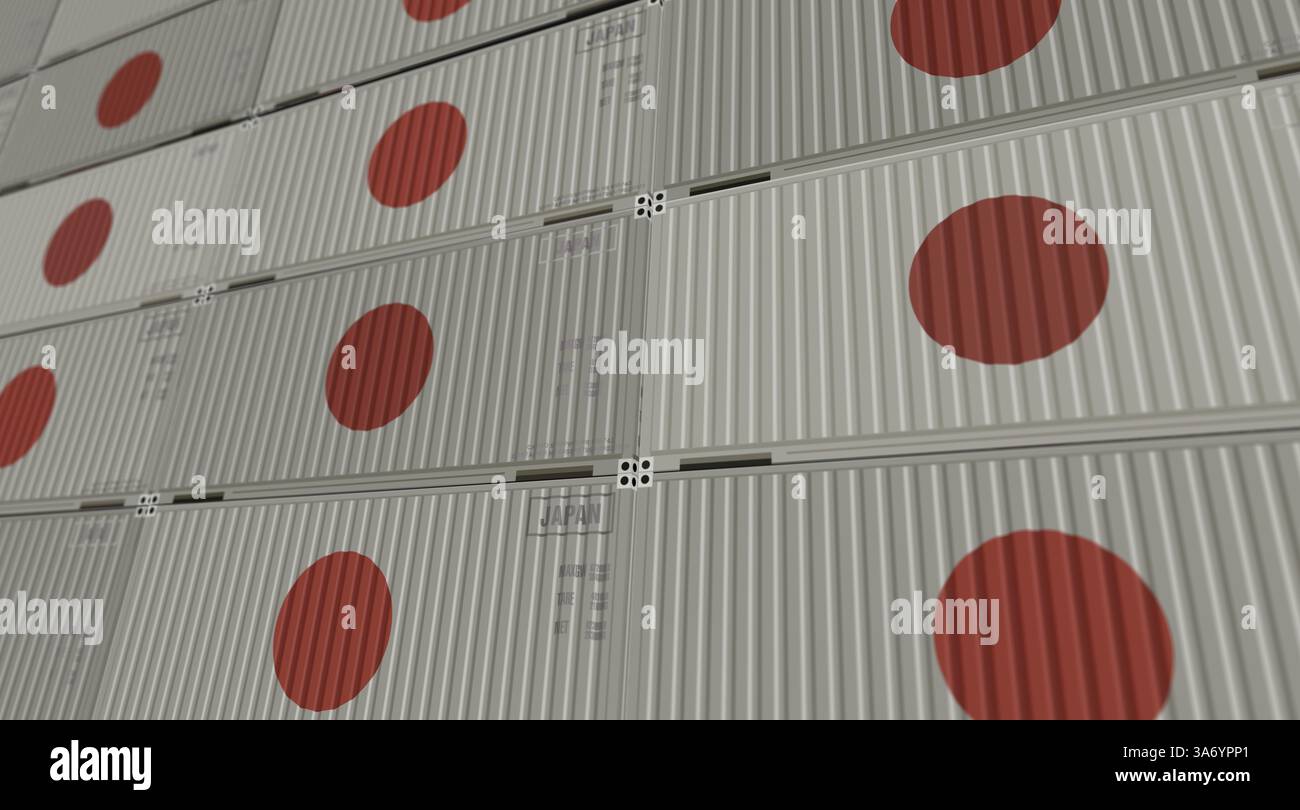 Japan export production and import cargo containers in row business ...