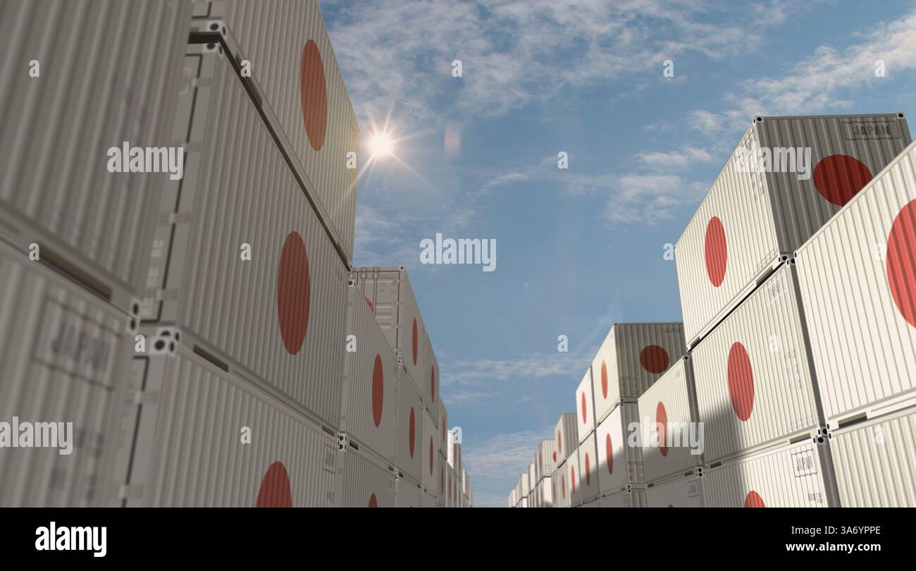 Japan export production and import cargo containers in row business ...