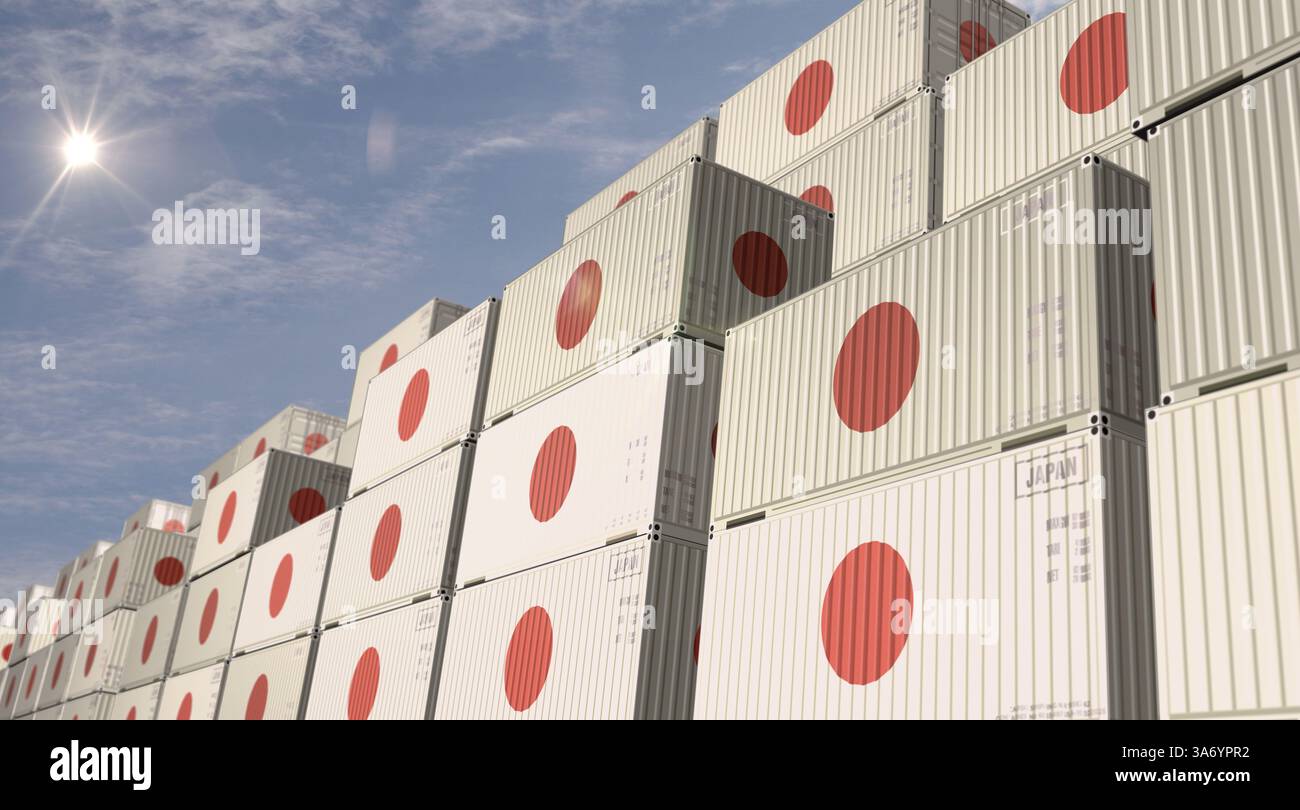 Japan export production and import cargo containers in row business ...