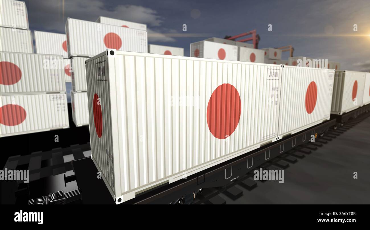 Japan export production and import containers on a freight wagons ...