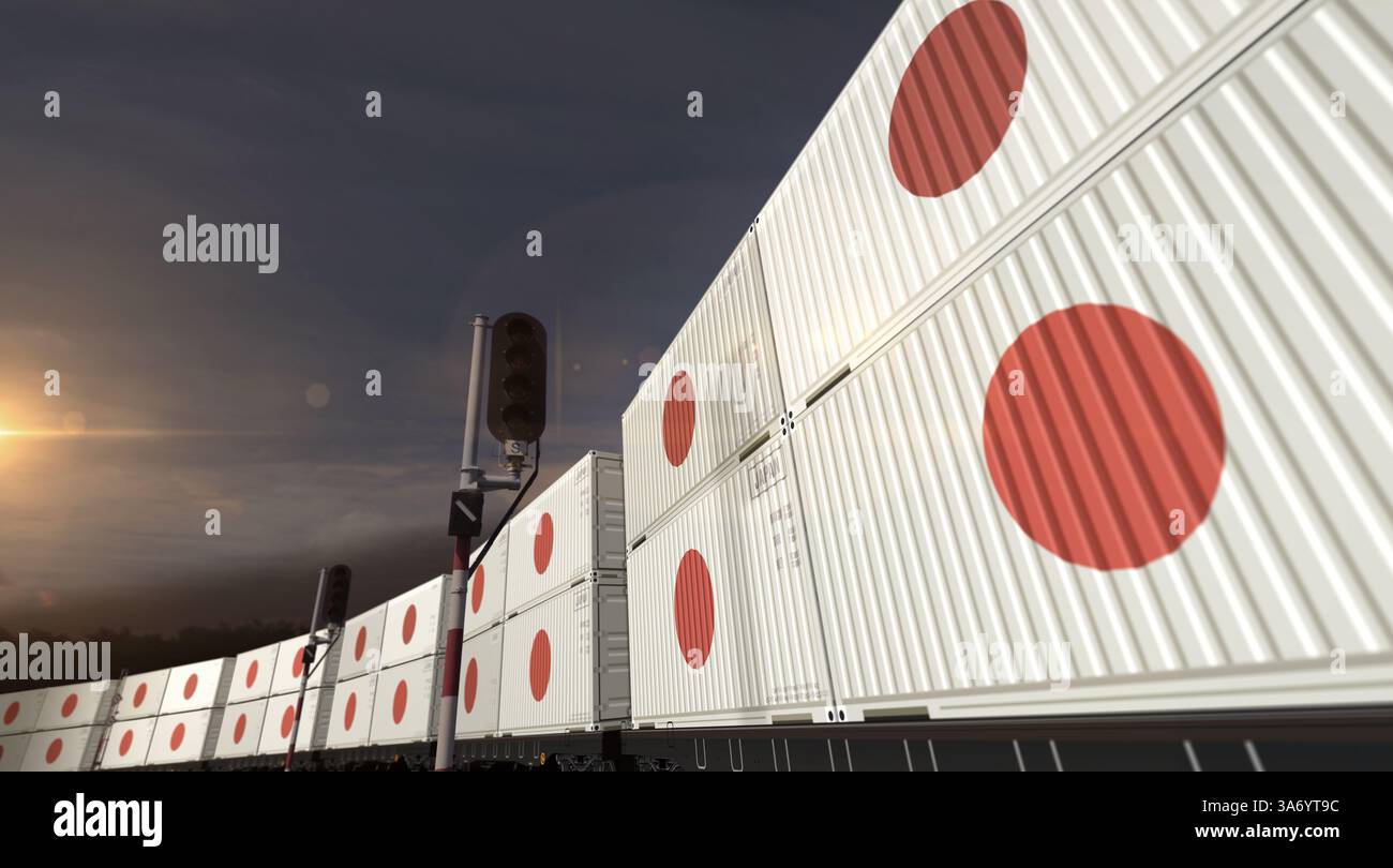 Japan export production and import containers on a freight wagons ...
