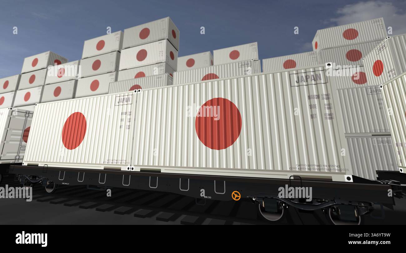 Japan export production and import containers on a freight wagons ...