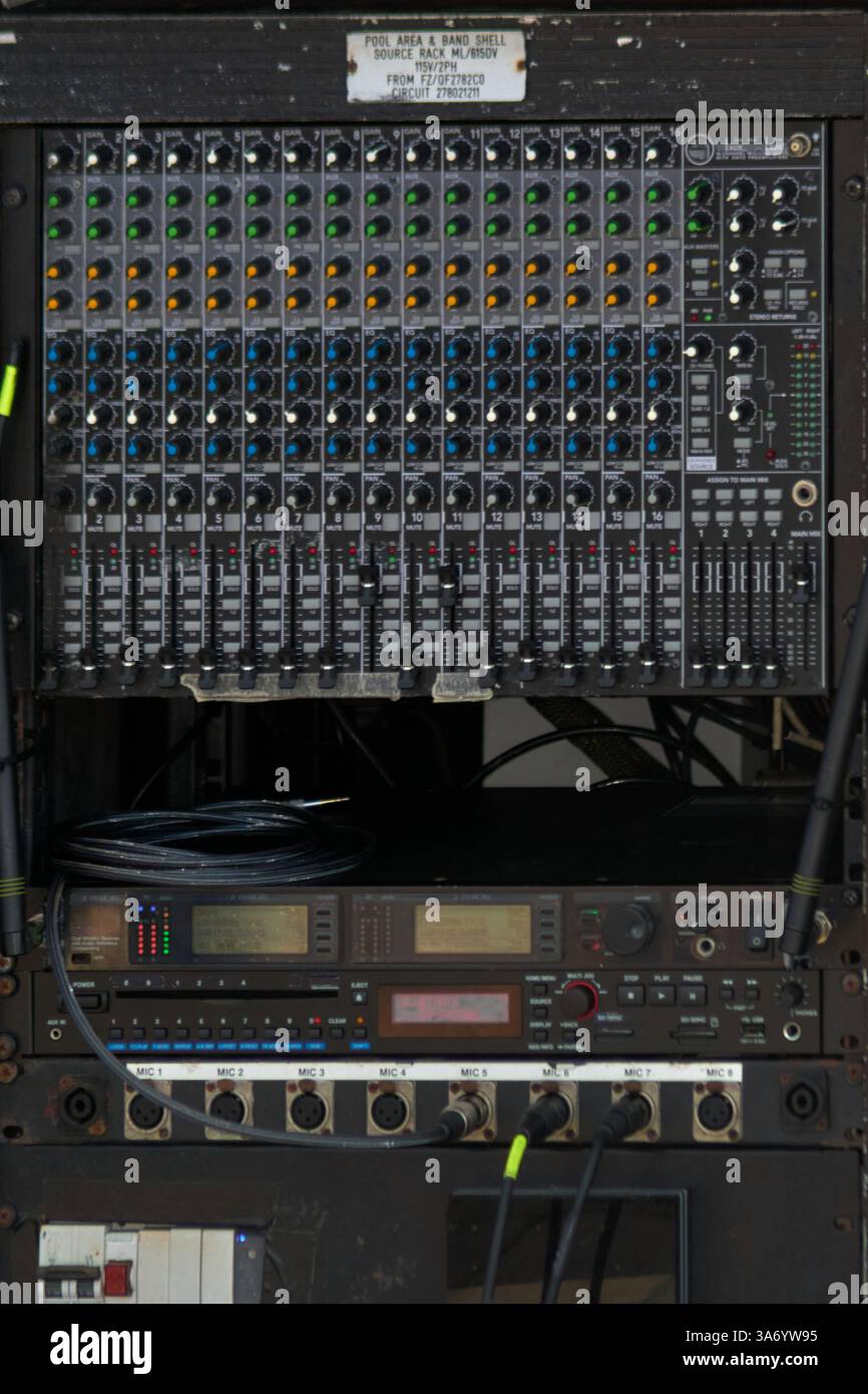 This image showcases a rack-mounted audio equipment setup, including a ...