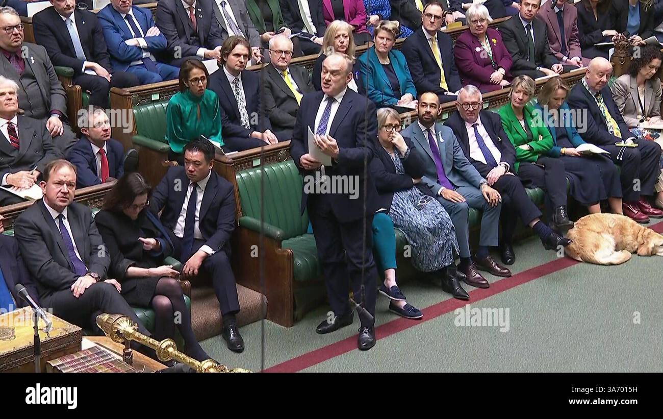Liberal Democrat leader Sir Ed Davey speaking during Prime Minister's ...