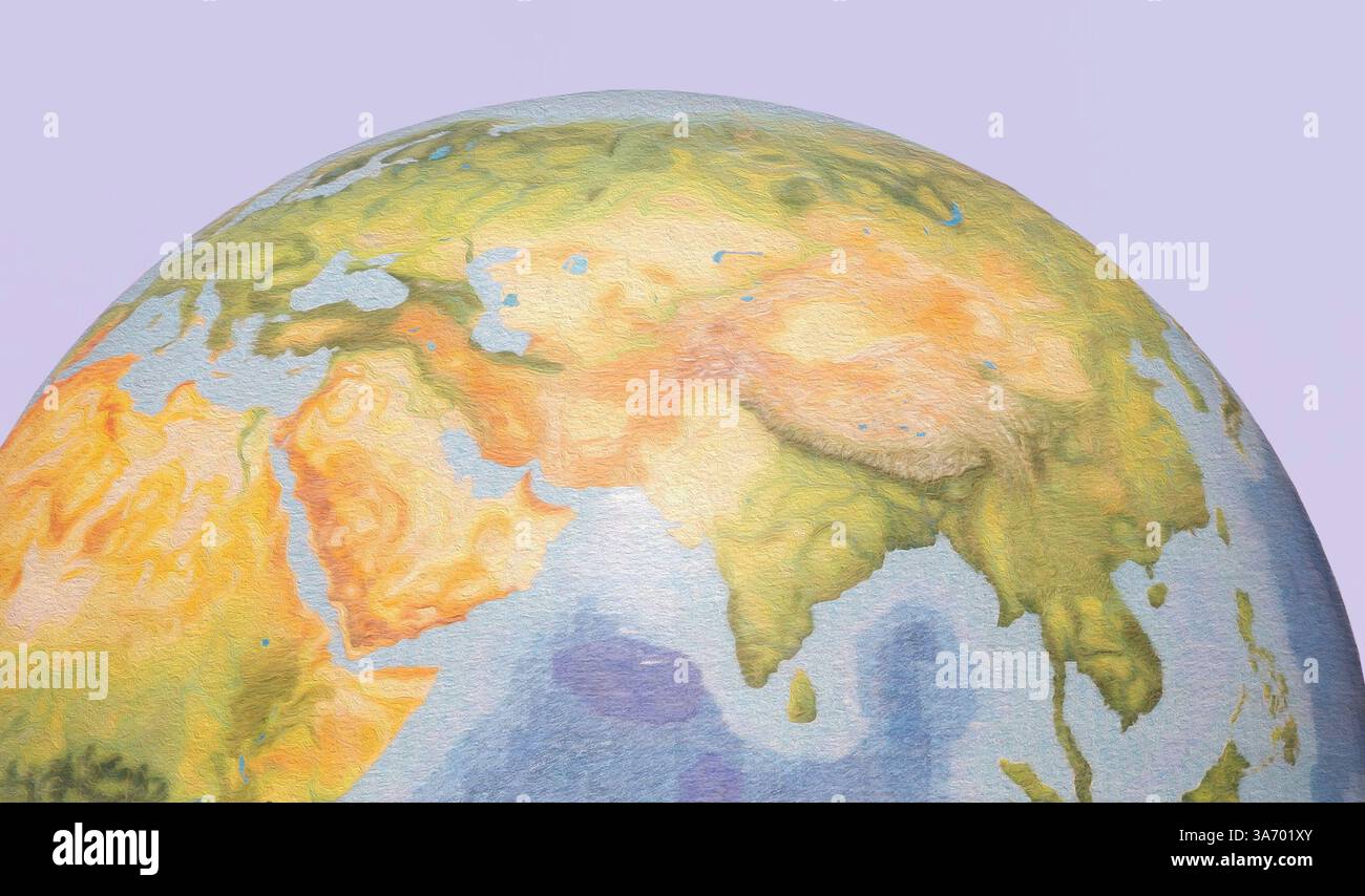Globe map of Earth focused on the Middle East, Central Asia, and South ...
