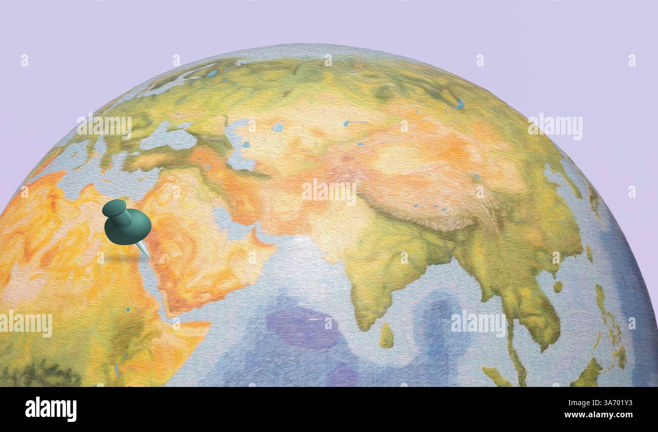 Globe map of Earth with the pin on eastern Saudi Arabia, the location ...