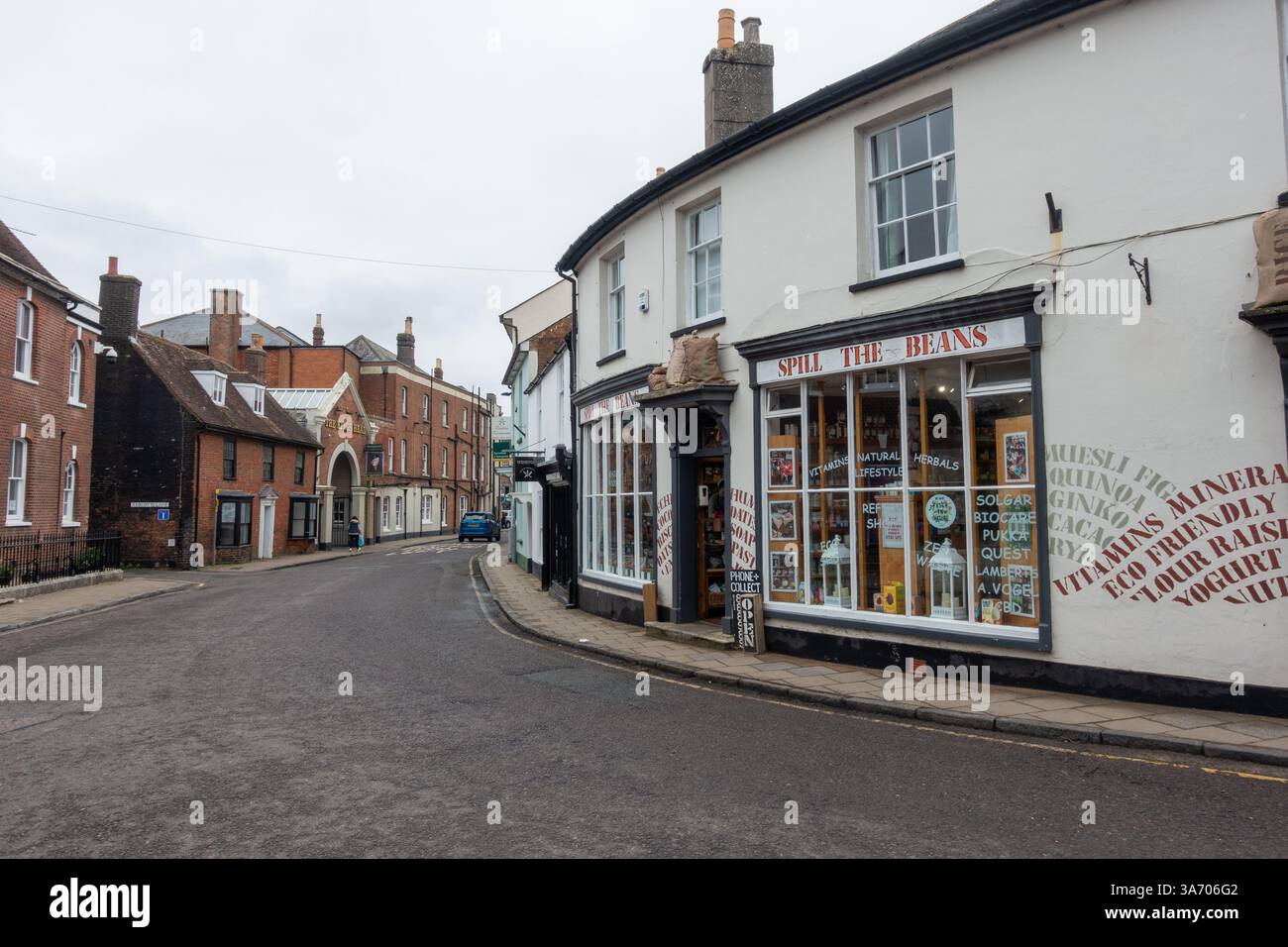 View of West Street and Spill The Beans shop in Wimborne Minster ...