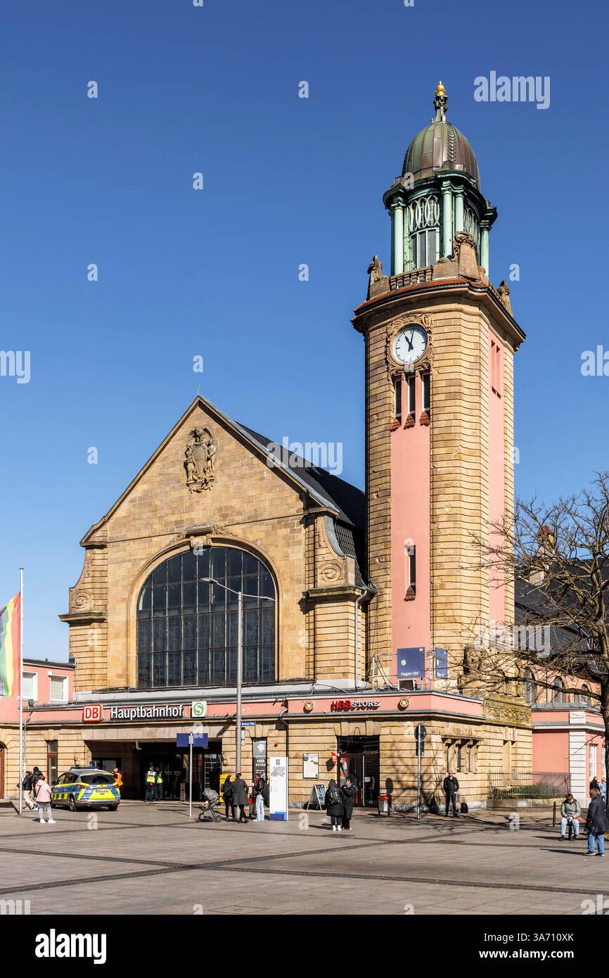 the neo-baroque station hall in the city of Hagen, Ruhr Area, North ...