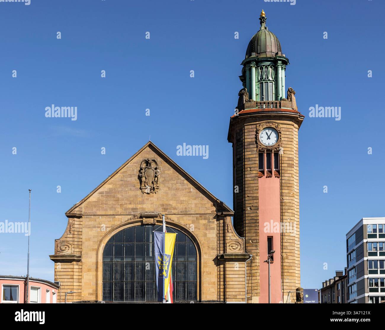 the neo-baroque station hall in the city of Hagen, Ruhr Area, North ...