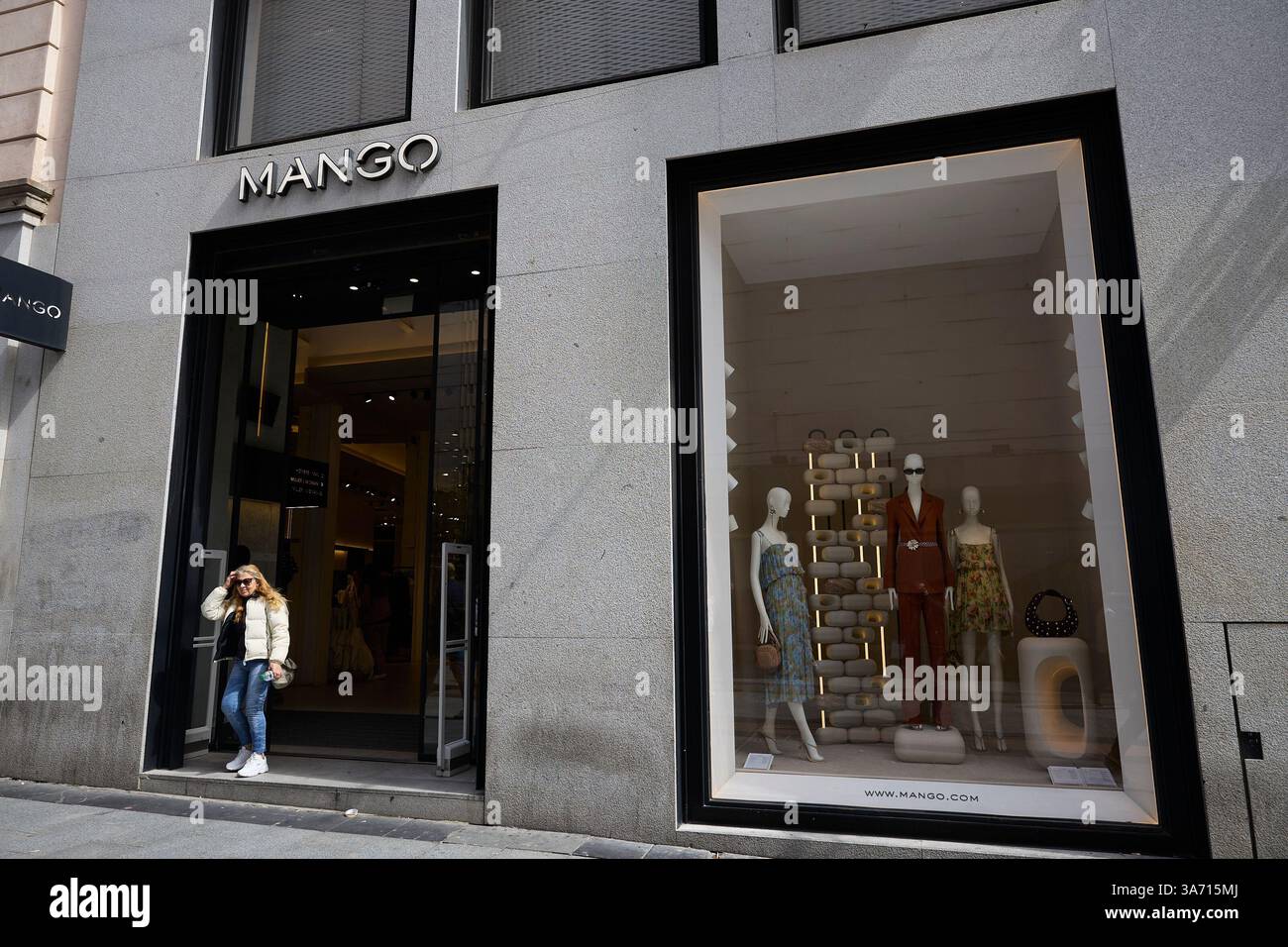 Facade of a Mango store, on March 26, 2025, in Madrid (Spain). The ...
