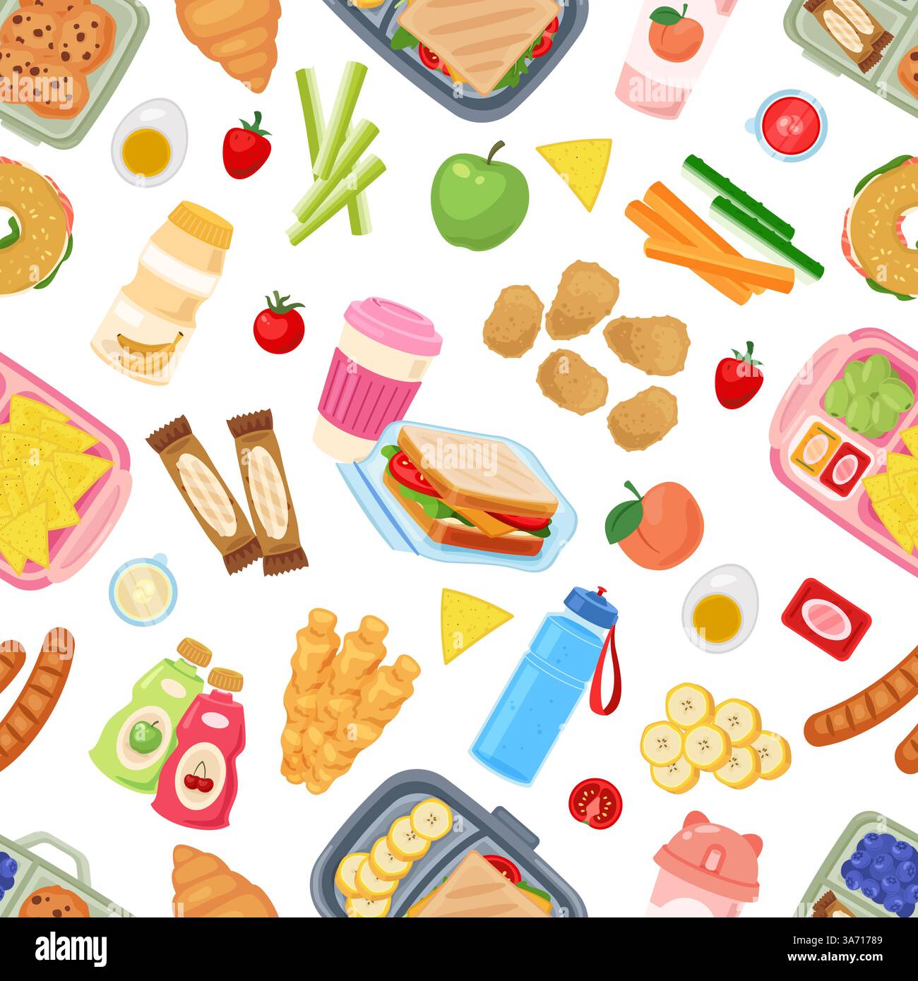 Lunch boxes seamless pattern. Kids school food, plastic containers ...