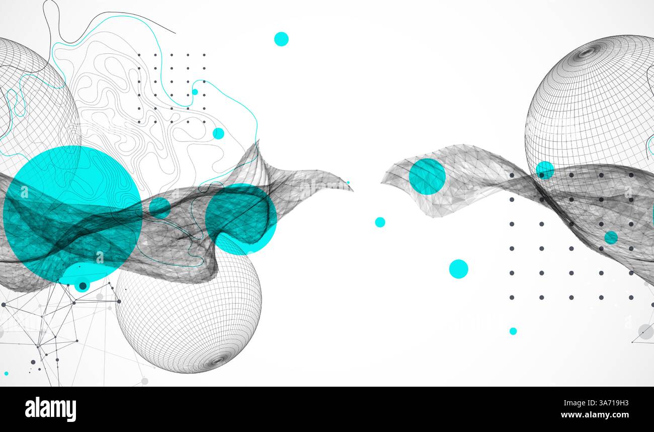 Science fiction background. Abstract image of wireframe wave and sphere with plexus effect Stock ...