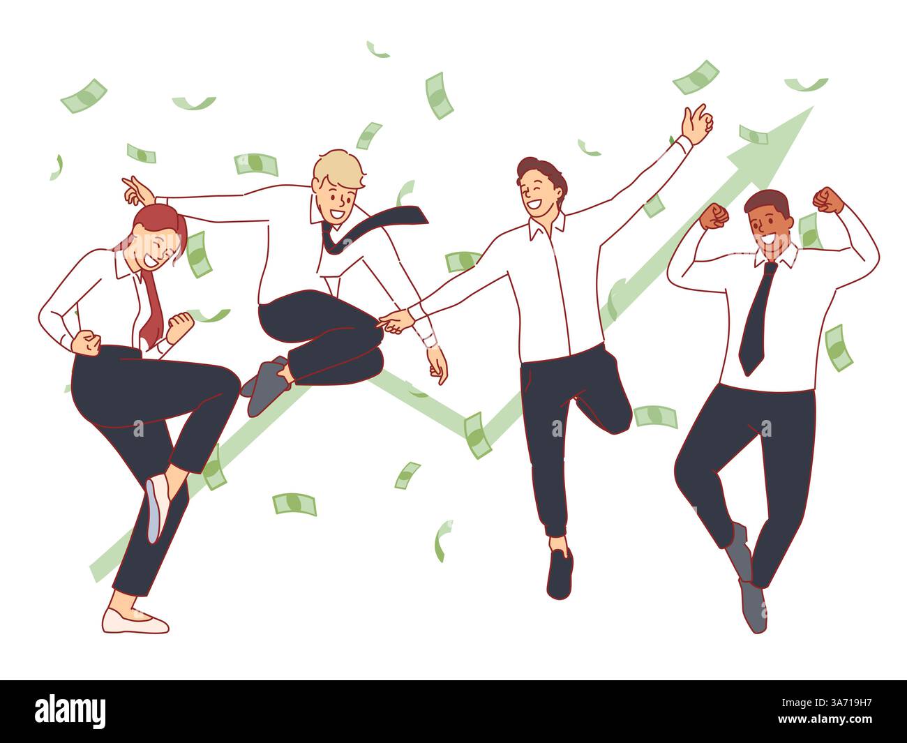 Happy business team rejoice in success. Office staff jumping up ...