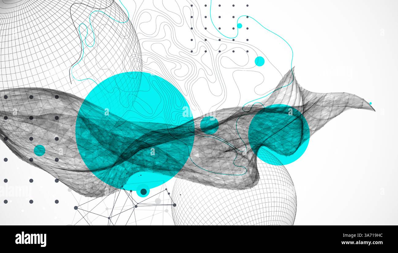 Science fiction background. Abstract image of wireframe wave and sphere with plexus effect Stock ...