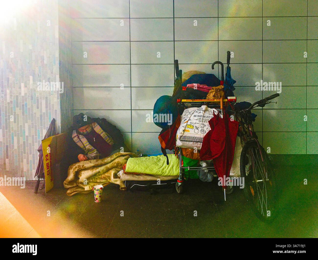 Homeless Man and his Posessions Homeless man and his posessions at rest ...