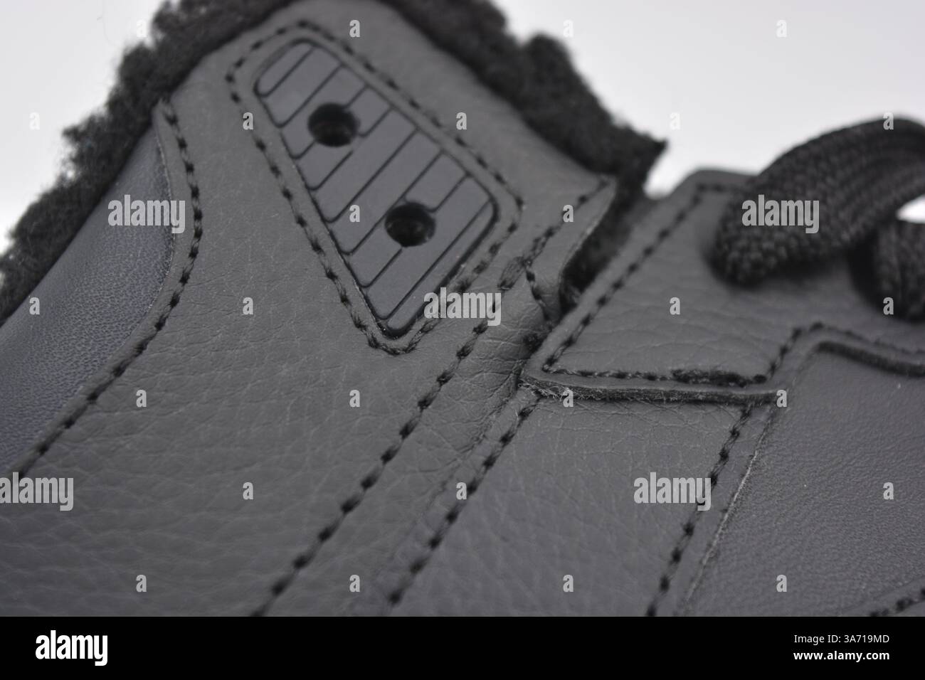 Materials, products made of black leather, leatherette. Black threads ...